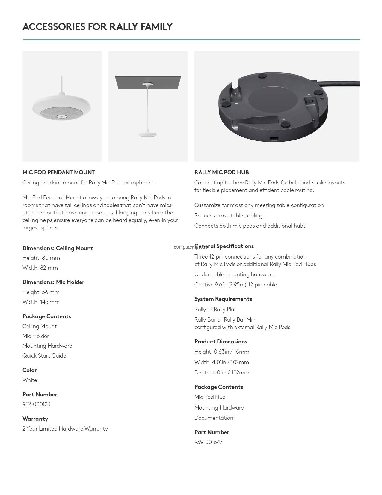 Logitech Rally Mic Pod Mount - White