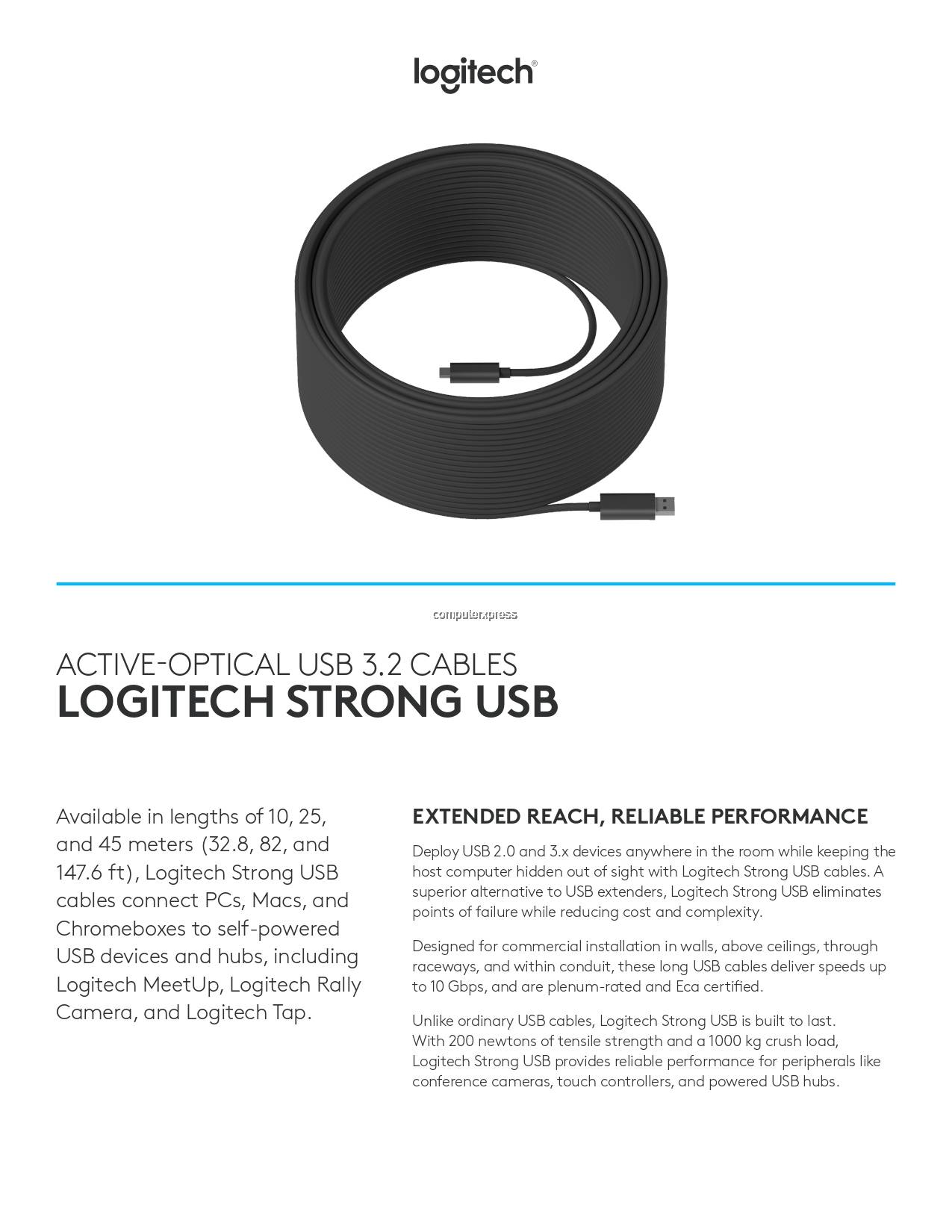 Logitech 25m USB Strong Cable (USB-A to USB-C)