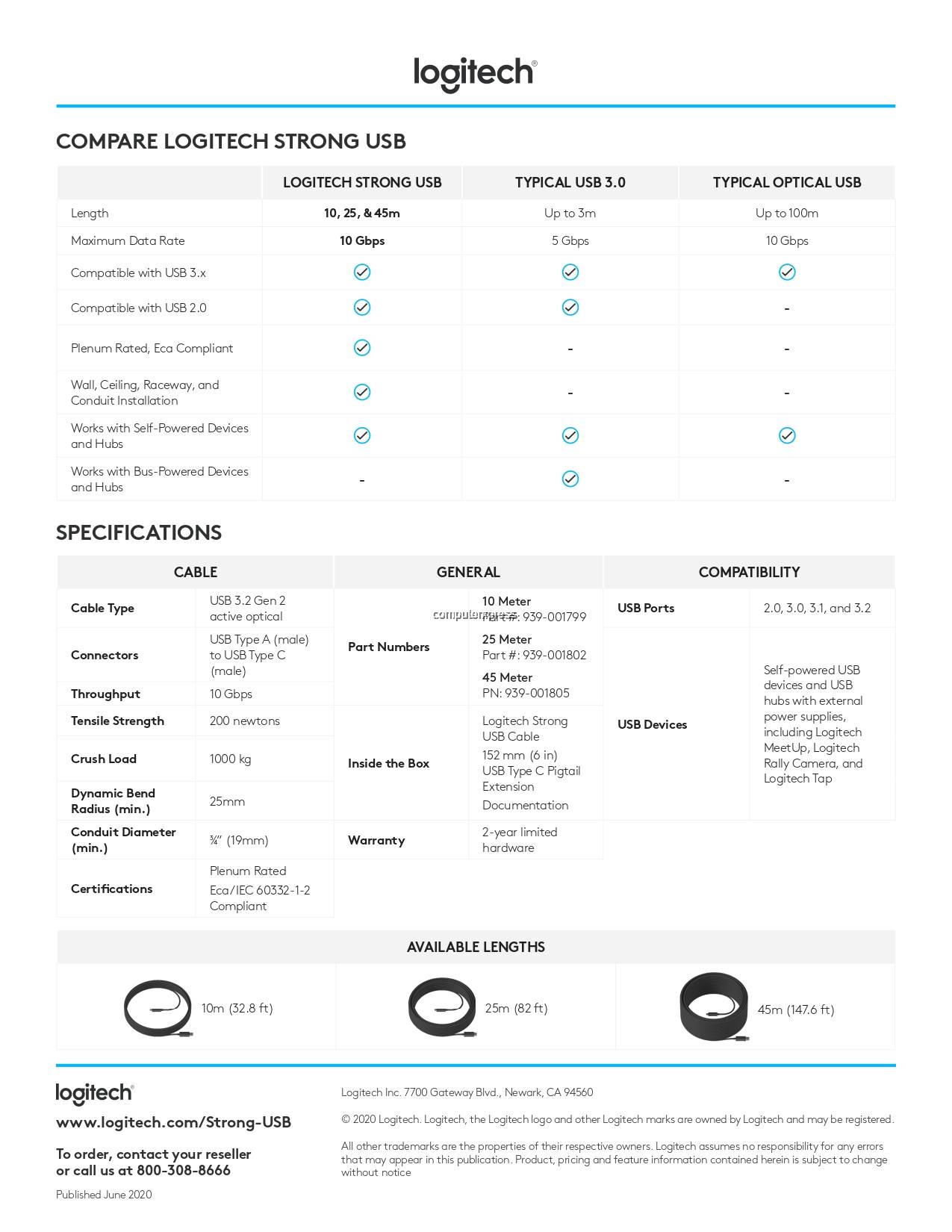 Logitech 25m USB Strong Cable (USB-A to USB-C)